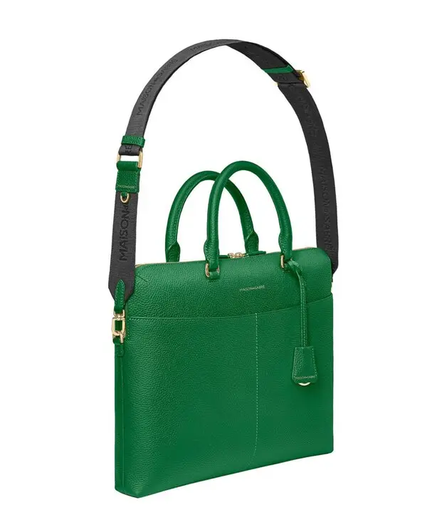 MAISON DE SABRE Leather Laptop Bag With Top Handle And Shoulder Strap - Emerald Green