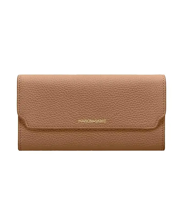 MAISON DE SABRE Long Leather Flap Wallet - Sandstone Lily