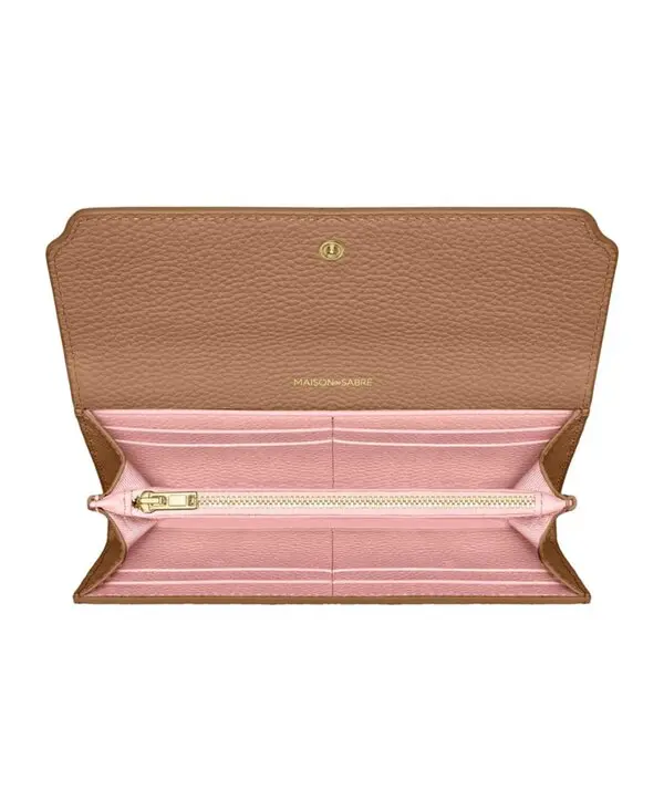MAISON DE SABRE Long Leather Flap Wallet - Sandstone Lily
