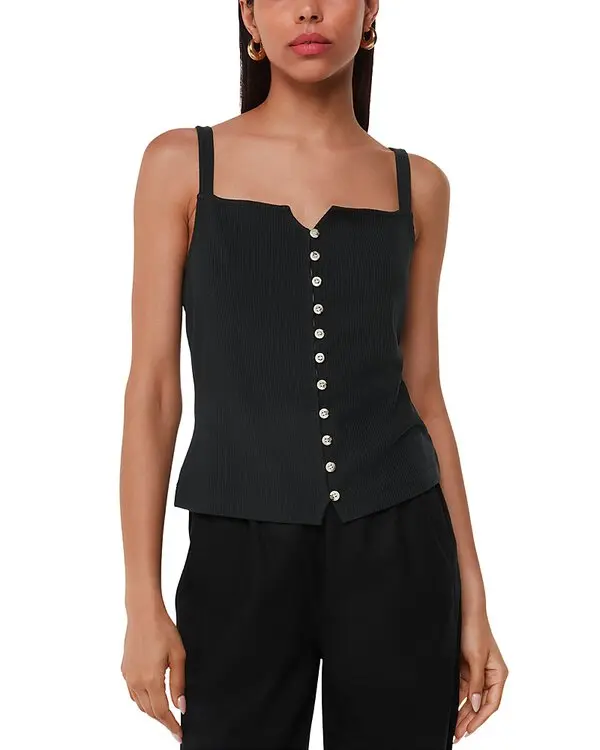 Whistles Ribbed Button Front Top