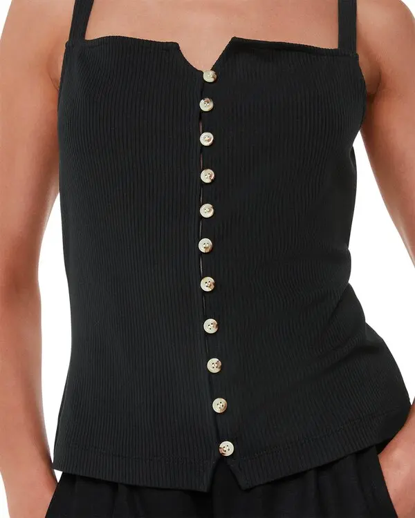 Whistles Ribbed Button Front Top