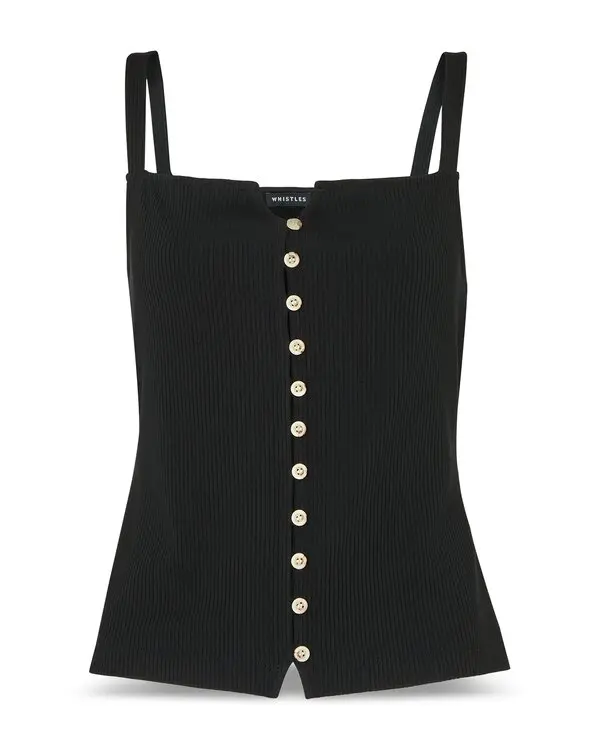 Whistles Ribbed Button Front Top
