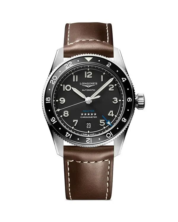 LONGINES Spirit Zulu Time 39mm Strap Watch - Black/brown