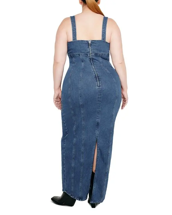 good american corset waist dress Good American Corset Long Dress in Indigo637