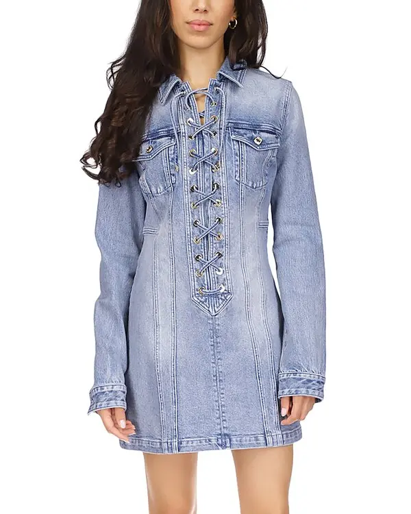 Michael Kors Lace Up Denim Dress In Blue Vintage Wash - 74% Off |  Editorialist