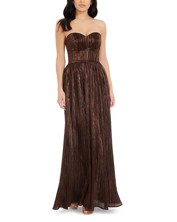 Dress The Population Audrina Plisse Maxi Gown - Mocha