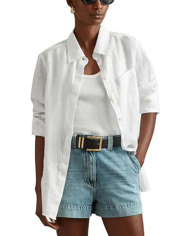 REISS Belle Linen Shirt - White