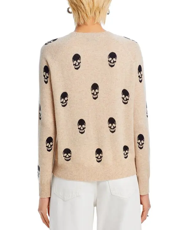 Aqua 100% Cashmere Skull Print Crewneck Sweater