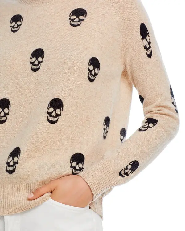 Aqua 100% Cashmere Skull Print Crewneck Sweater