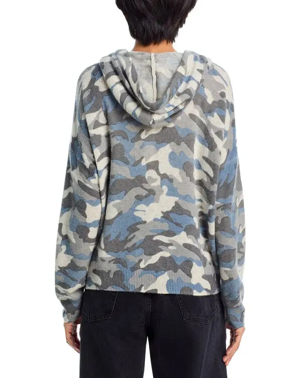 Aqua 100% Cashmere Camo Hoodie - Blue