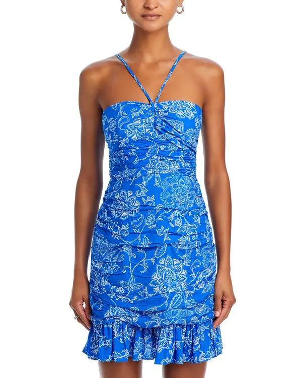 Aqua Ruched Halter Dress - Cobalt