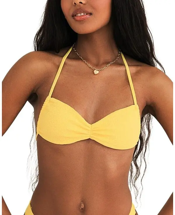 DIPPIN DAISY'S Christina Tie Straps Bandeau Bikini Top - Sunshine Waffle