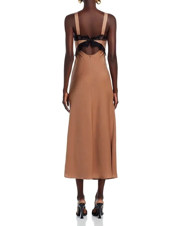 delta satin midi dress Bardot Delta Satin Midi Dress in Bronze