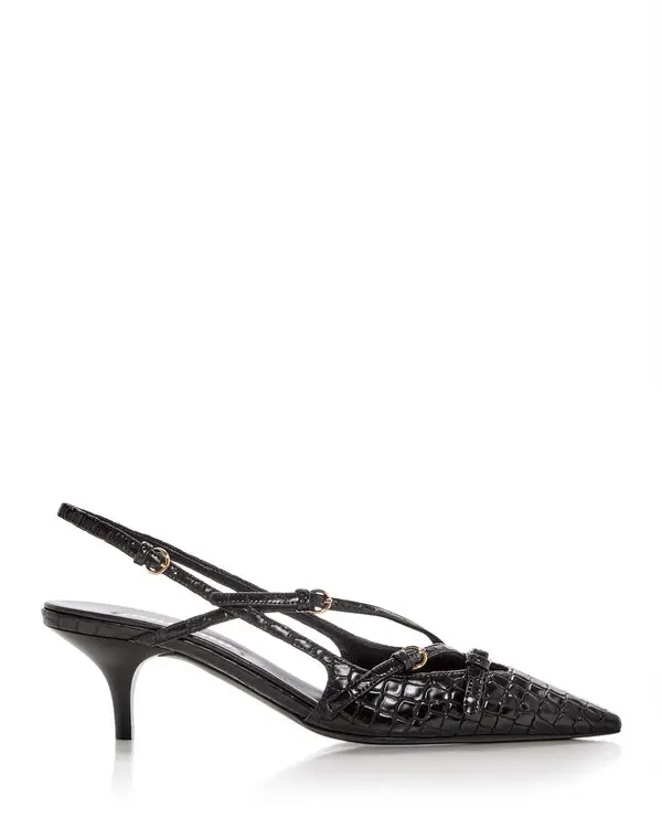 Miu Miu Croc Embossed Pointed Toe Pumps - Nero