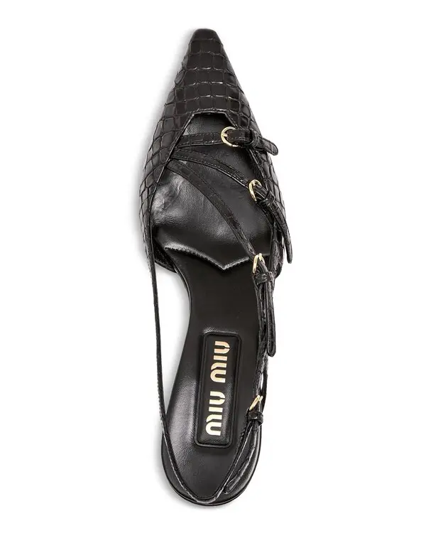 Miu Miu Croc Embossed Pointed Toe Pumps - Nero