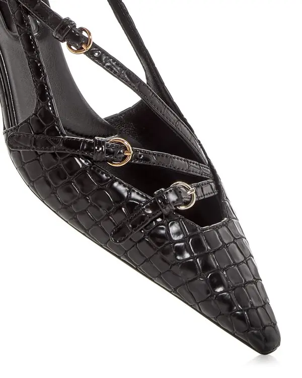 Miu Miu Croc Embossed Pointed Toe Pumps - Nero