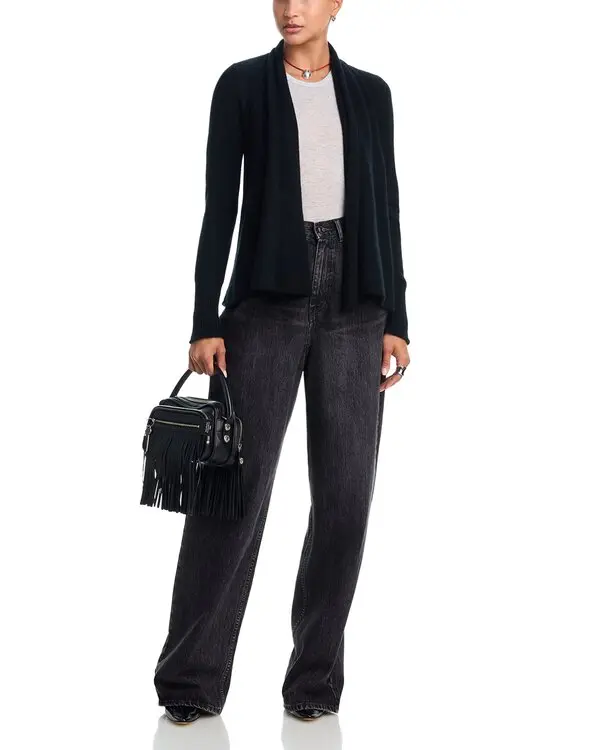 Aqua 100% Cashmere Drape Front Cardigan - Black