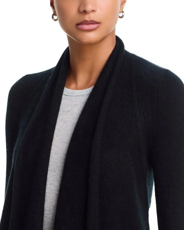 Aqua 100% Cashmere Drape Front Cardigan - Black