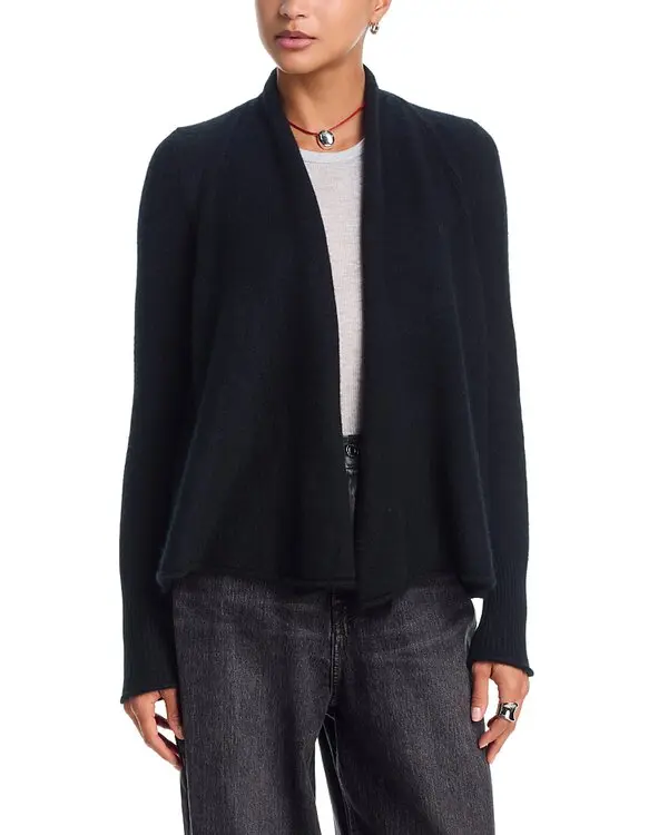 Aqua 100% Cashmere Drape Front Cardigan - Black