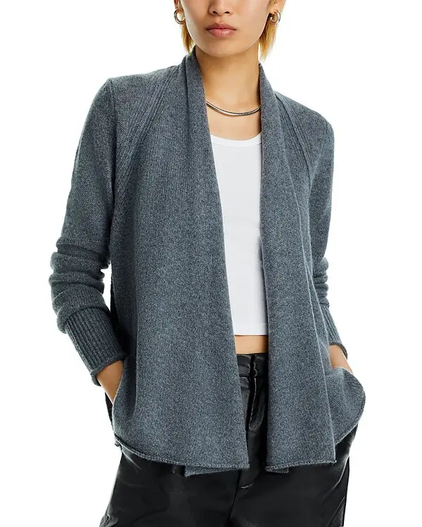 Aqua 100% Cashmere Drape Front Cardigan - Medium Gray