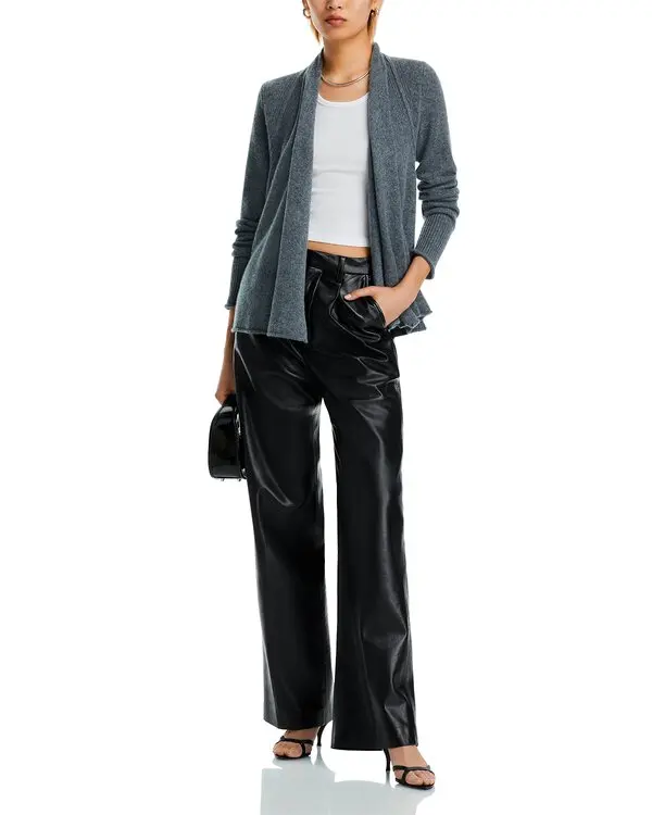 Aqua 100% Cashmere Drape Front Cardigan - Medium Gray