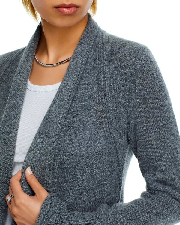 Aqua 100% Cashmere Drape Front Cardigan - Medium Gray