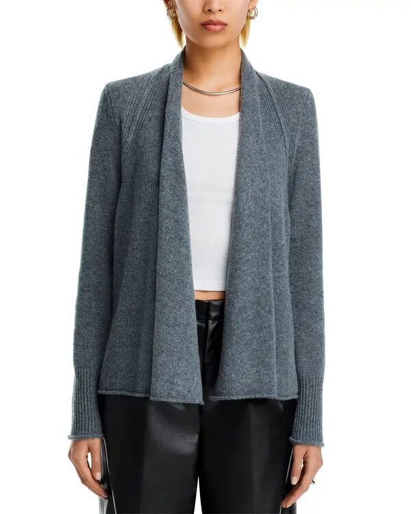 Aqua 100% Cashmere Drape Front Cardigan - Medium Gray