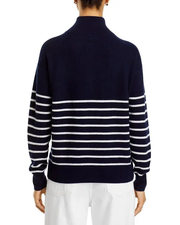 Bloomingdale'S Mock Neck Quarter Zip Striped Sweater - Navy/ivory