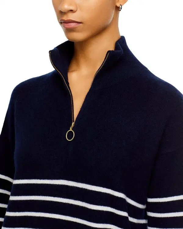 Bloomingdale'S Mock Neck Quarter Zip Striped Sweater - Navy/ivory