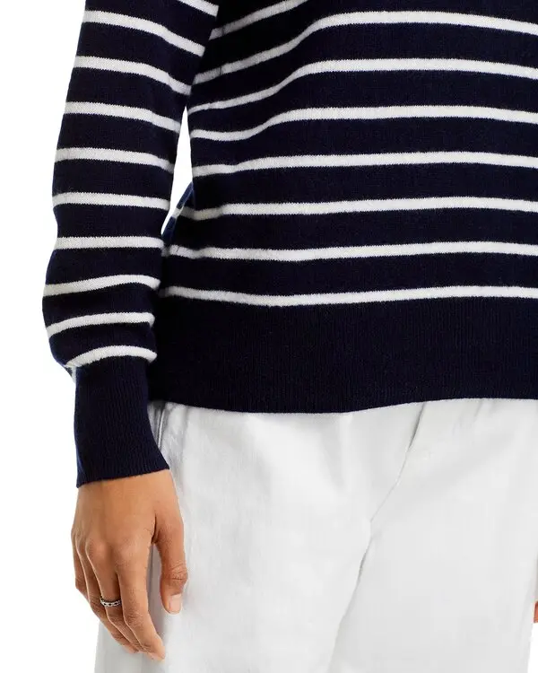 Bloomingdale'S Mock Neck Quarter Zip Striped Sweater - Navy/ivory
