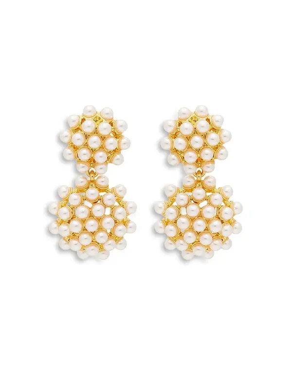 KENNETH JAY LANE Cluster Imitation Pearl Clip On Drop Earrings - White/gold