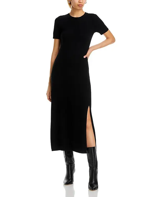Aqua 100% Cashmere Midi Dress - Black