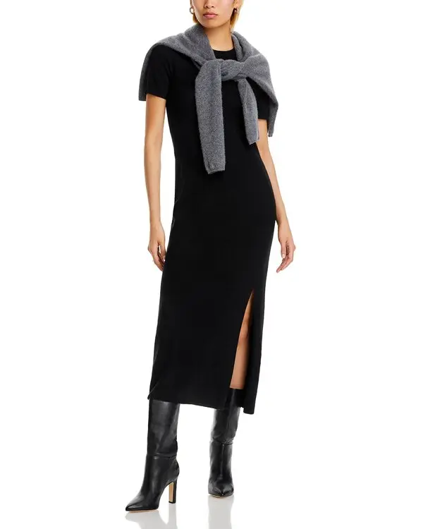 Aqua 100% Cashmere Midi Dress - Black