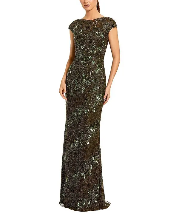 Mac Duggal Embellished Cap-sleeve Gown - Olive