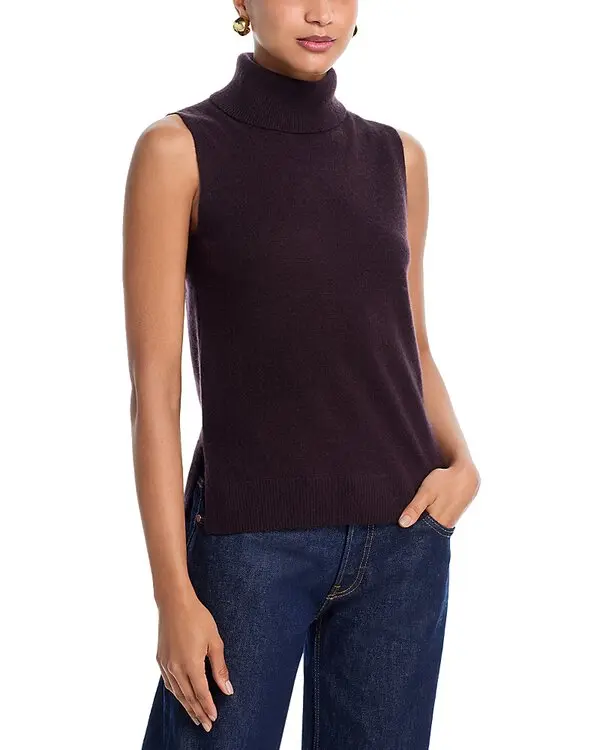 Aqua Cashmere Split Hem Turtleneck Tank - Dark Brown