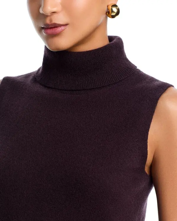 Aqua Cashmere Split Hem Turtleneck Tank - Dark Brown