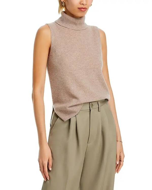 Aqua Cashmere Split Hem Turtleneck Tank - Wheat