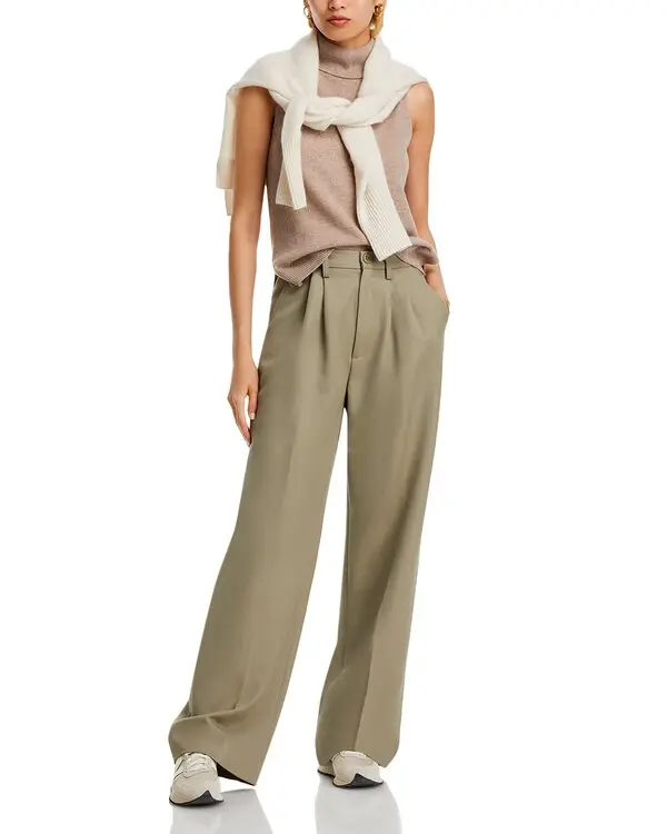 Aqua Cashmere Split Hem Turtleneck Tank - Wheat