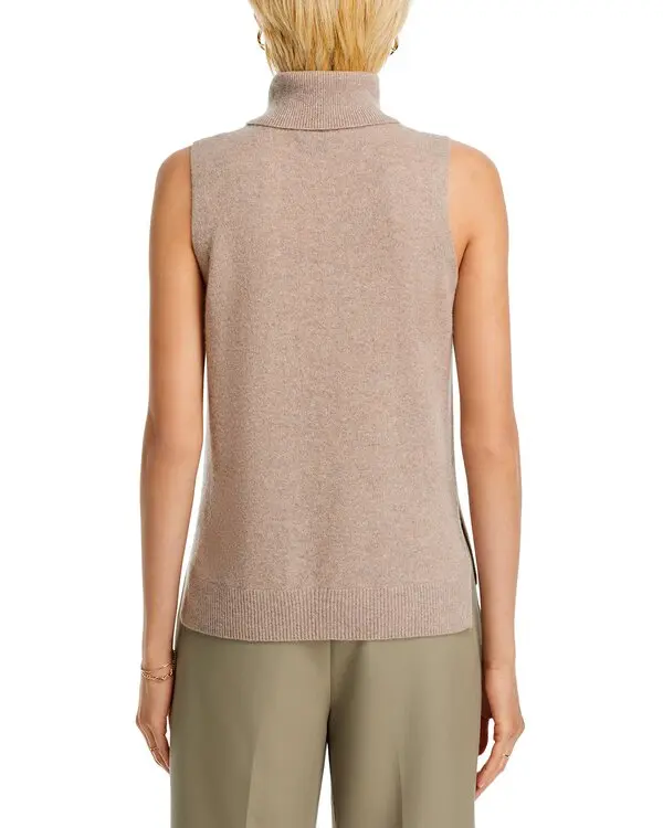 Aqua Cashmere Split Hem Turtleneck Tank - Wheat