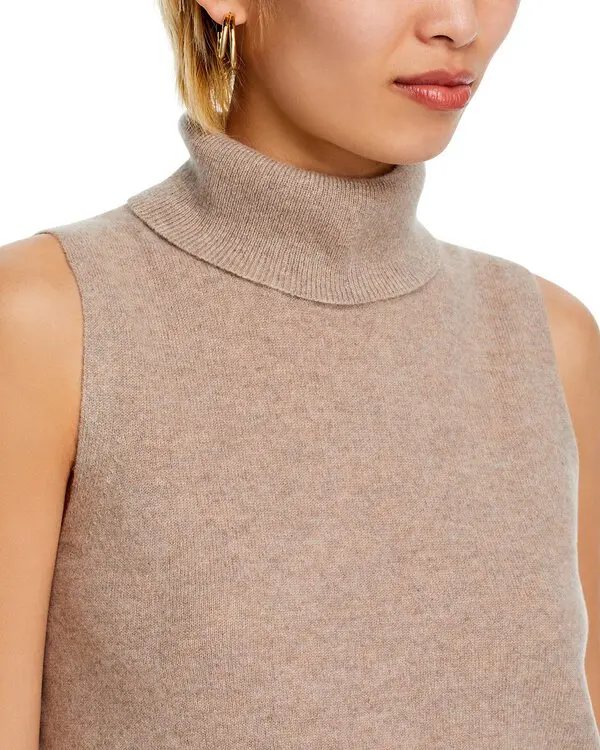 Aqua Cashmere Split Hem Turtleneck Tank - Wheat