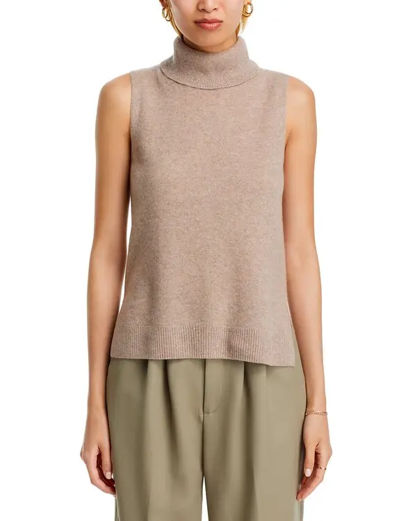 Aqua Cashmere Split Hem Turtleneck Tank - Wheat