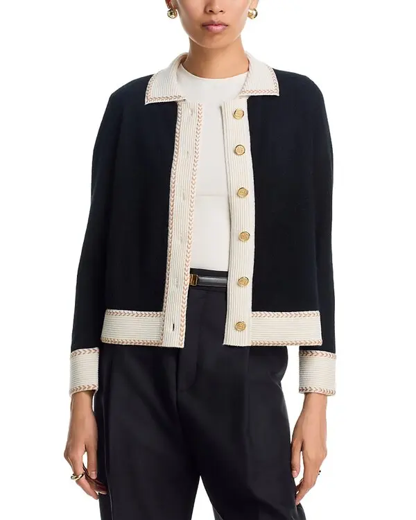 Bloomingdale'S Contrast Trim Cardigan Exclusive - Black