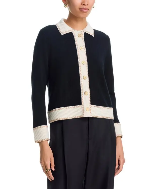 Bloomingdale'S Contrast Trim Cardigan Exclusive - Black