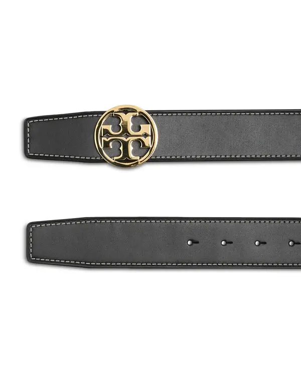 Tory Burch Miller Logo Reversible Leather Belt - Black/white