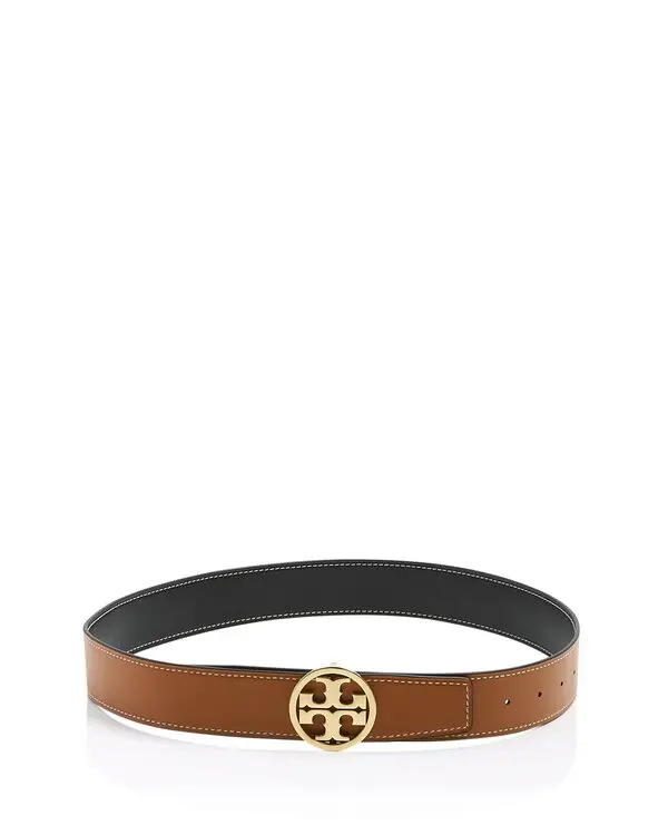 Tory Burch Miller Logo Reversible Leather Belt - Black/white
