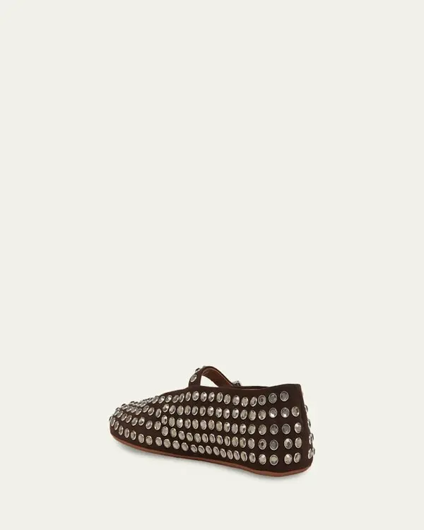 Alaïa Crystal-studded Suede Ballerina Flats