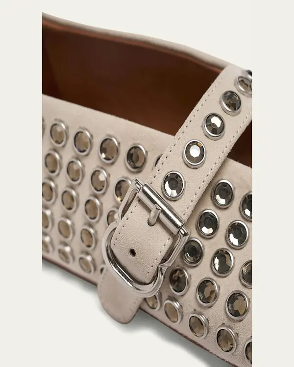 Alaïa Crystal-studded Suede Ballerina Flats
