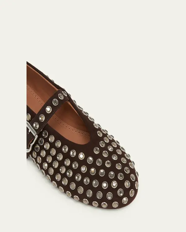 Alaïa Crystal-studded Suede Ballerina Flats