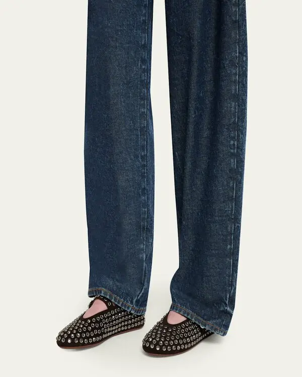 Alaïa Crystal-studded Suede Ballerina Flats
