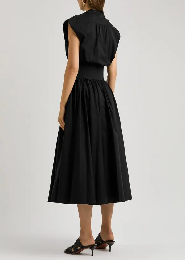 alaia cotton poplin midi dress ALAA Tie-detailed cotton-poplin midi dress